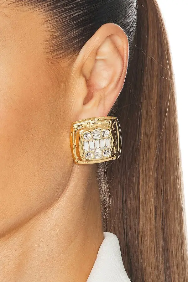 Amina Muaddi Jeanne Earrings - Crystals & Gold - 35% Off